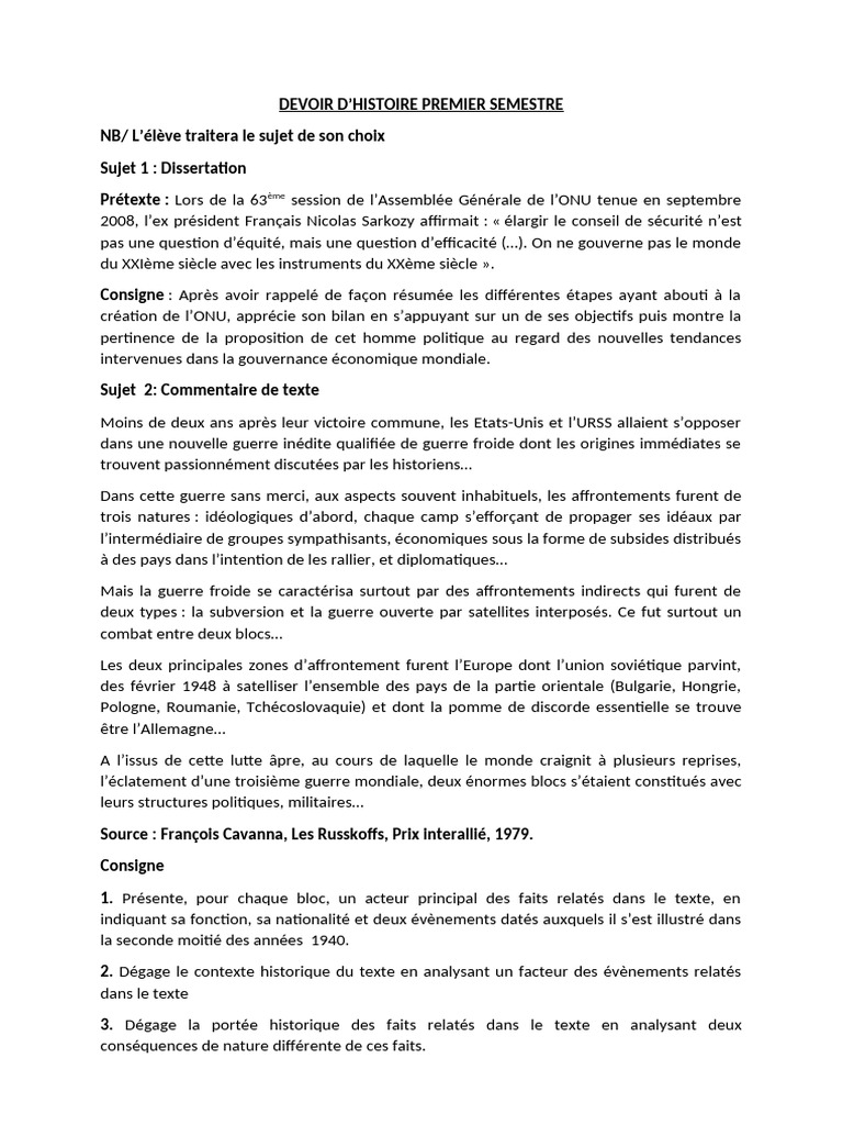 Devoir 1 Hist Tle 2022 | PDF