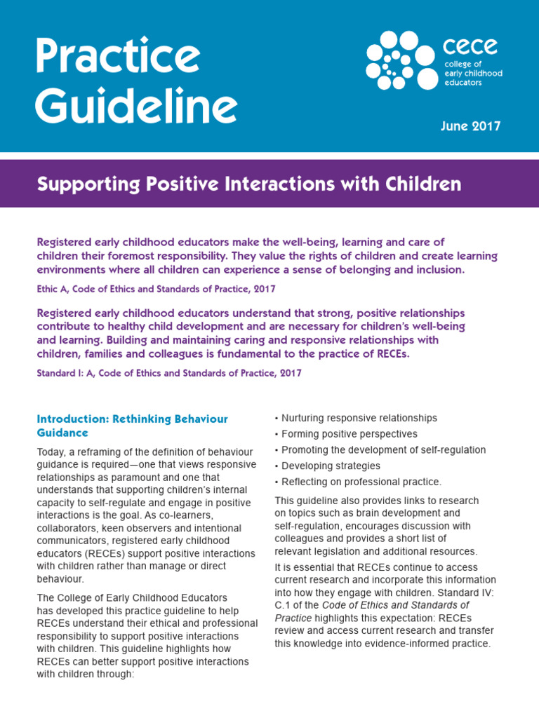 Practice Guideline Supporting Positive Interactions With Children | PDF