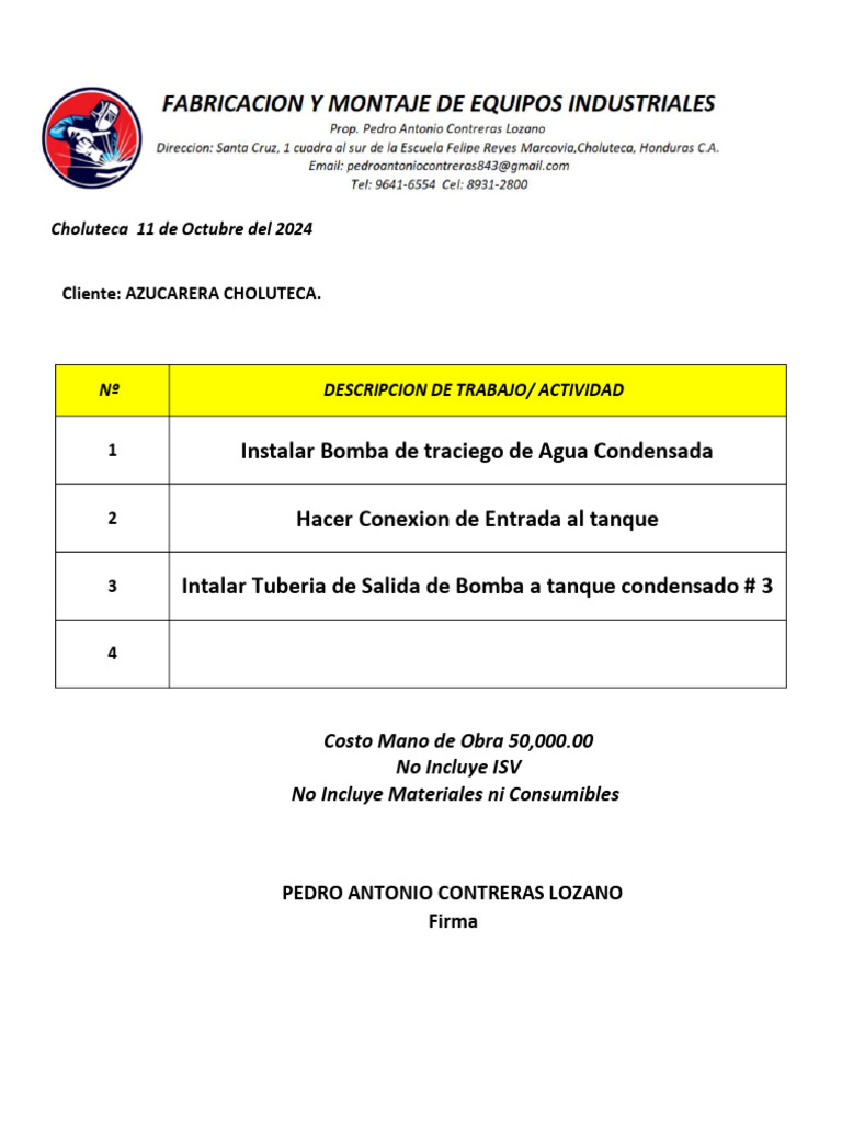COTIZACION AZUCARERA CHOLUTECA | PDF
