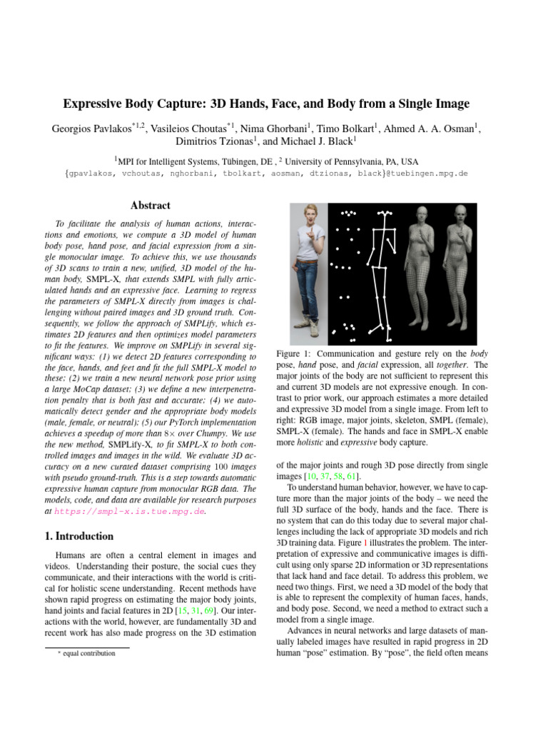 Expressive Body Capture - 3D Hands, Face, and Body From A Single Image ...