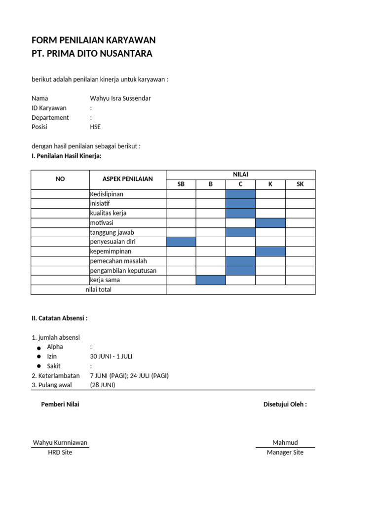 Form Penilaian | PDF