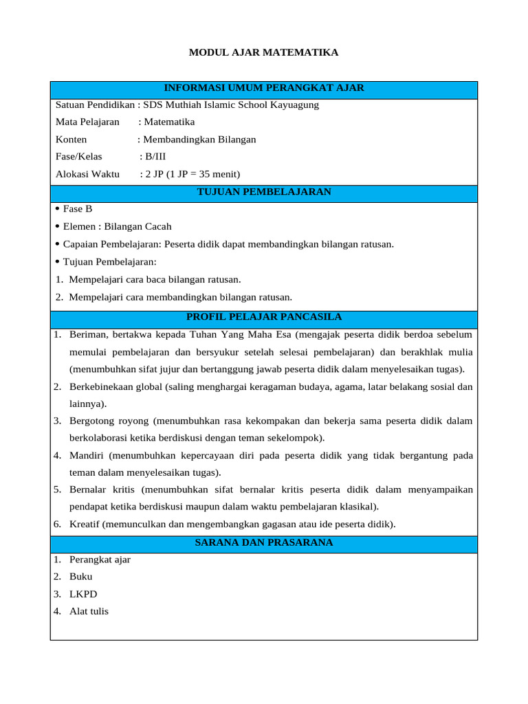 MODUL AJAR MTK (OBSERVASI ICA) | PDF