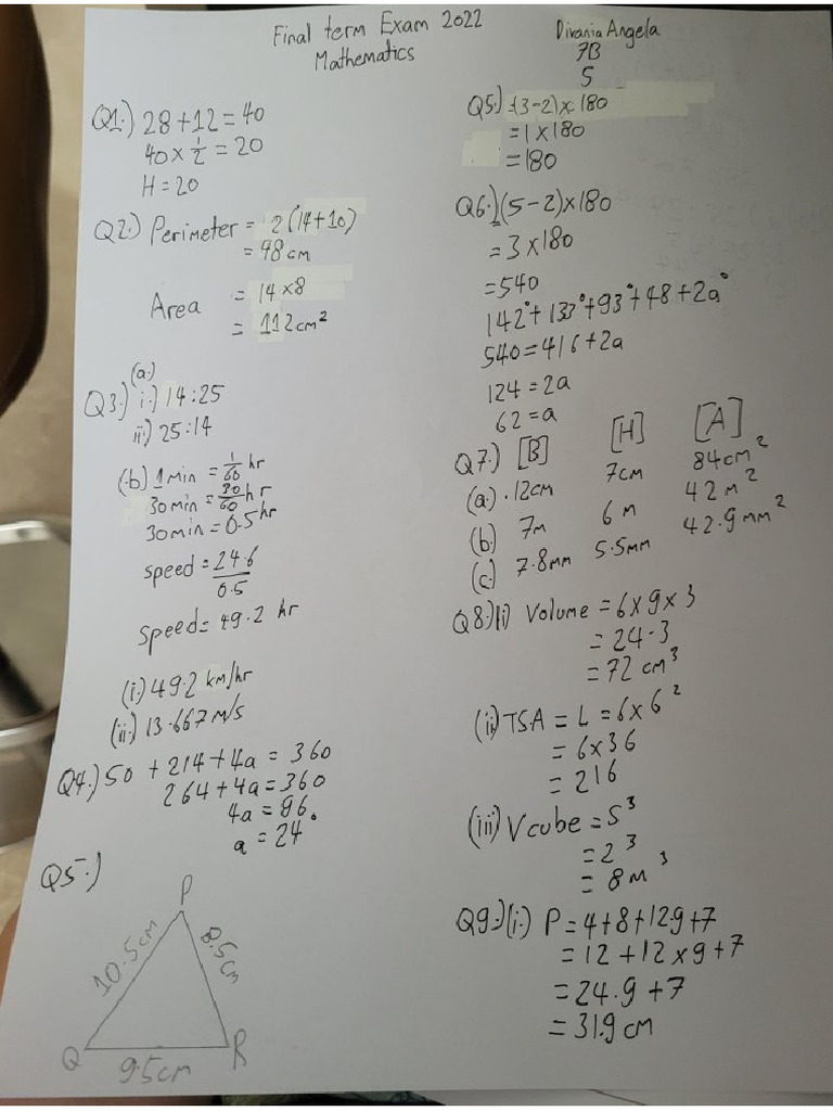 Math Final Term Exam Divania Angela 7B 1 | PDF