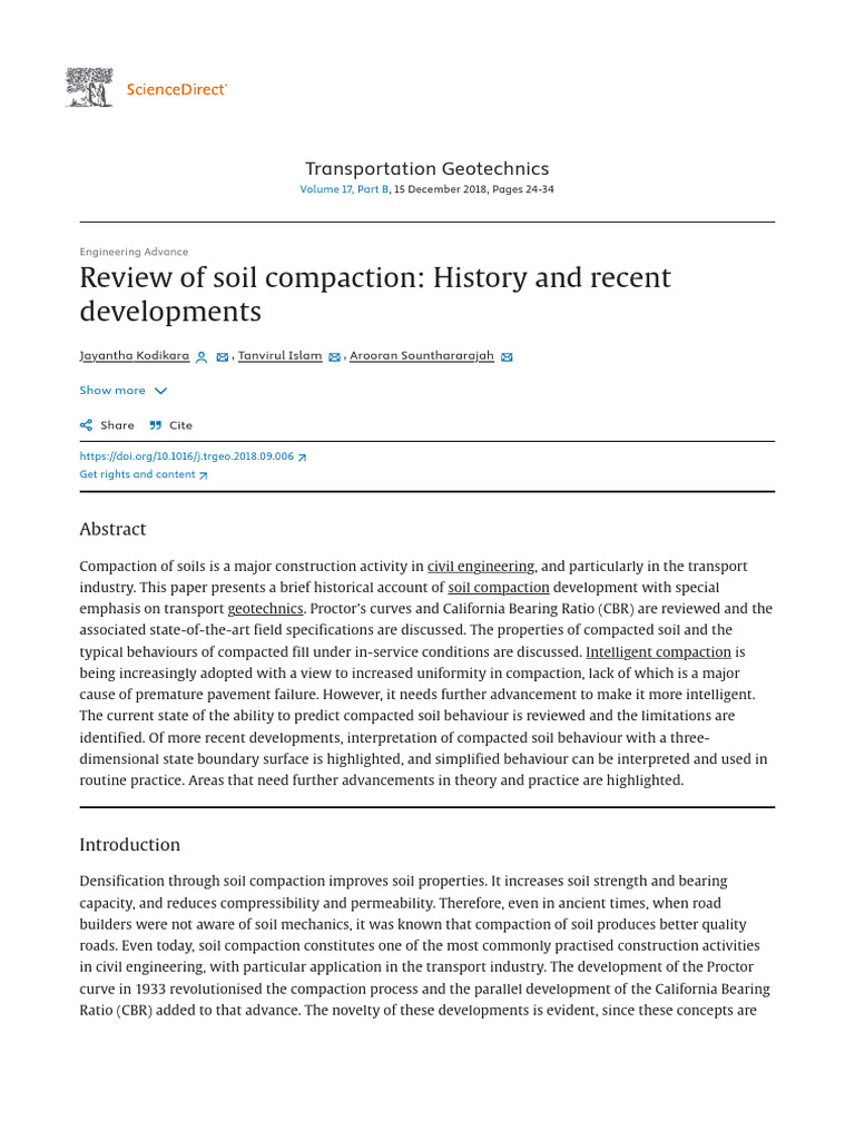 Review of Soil Compaction- History and Recent Developments ...
