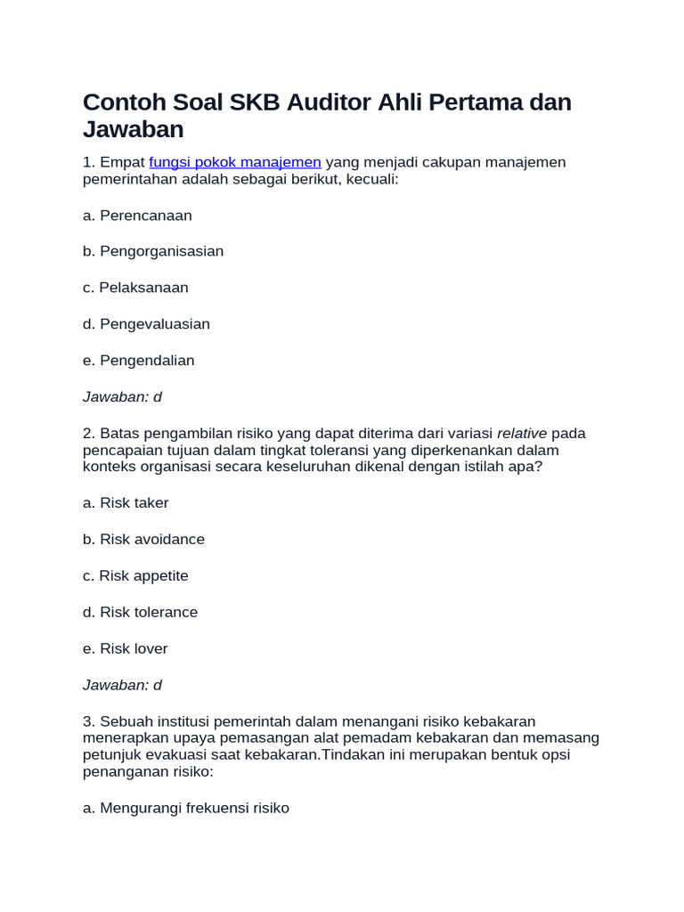 Contoh Soal SKB Auditor Ahli Pertama Dan Jawaban VITALIS | PDF