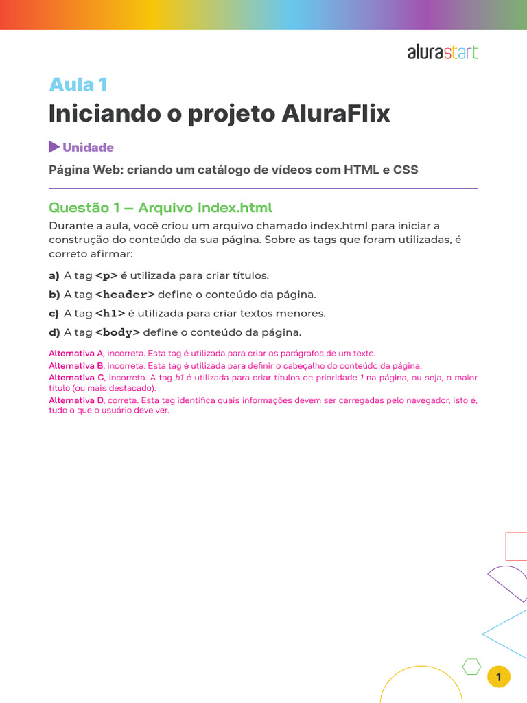 Página Web - Criando Um Catálogo de Vídeos Com HTML e CSS - EXERCICIOS - AULA1 - PROF PDF | PDF