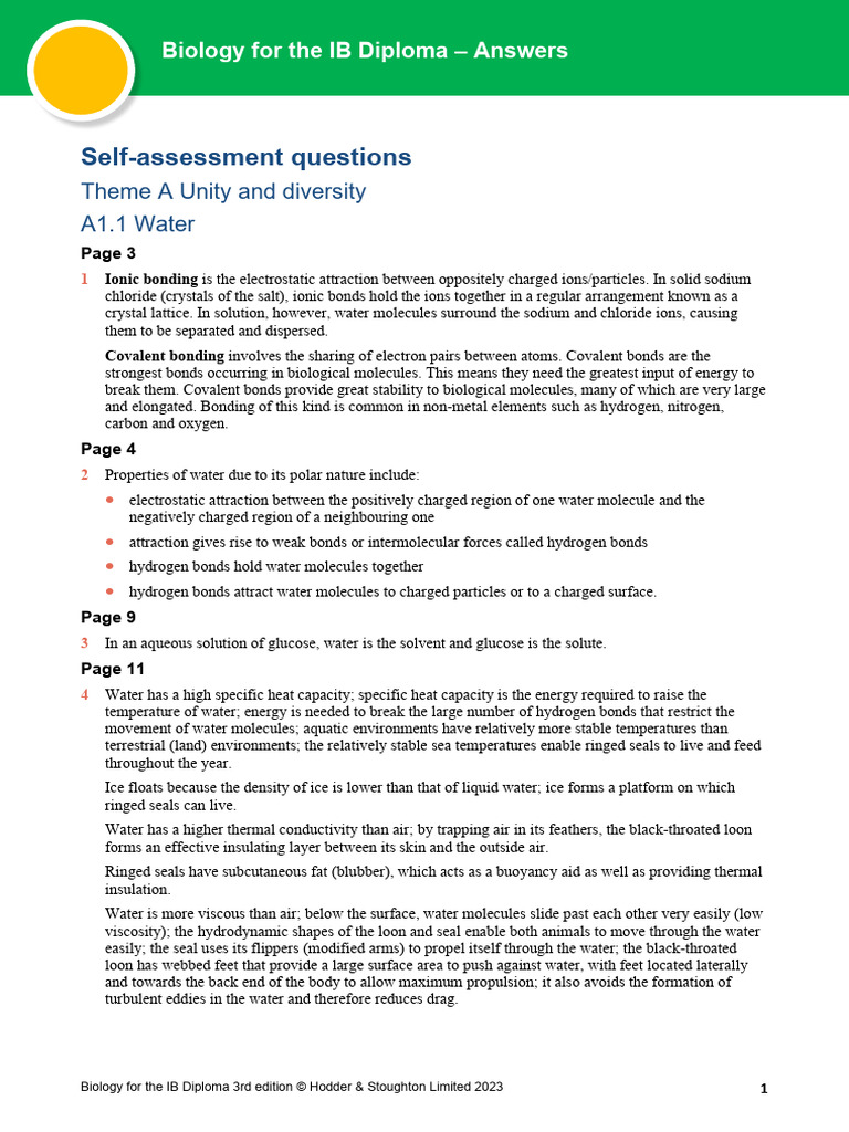 Bio For IB - Answers | PDF