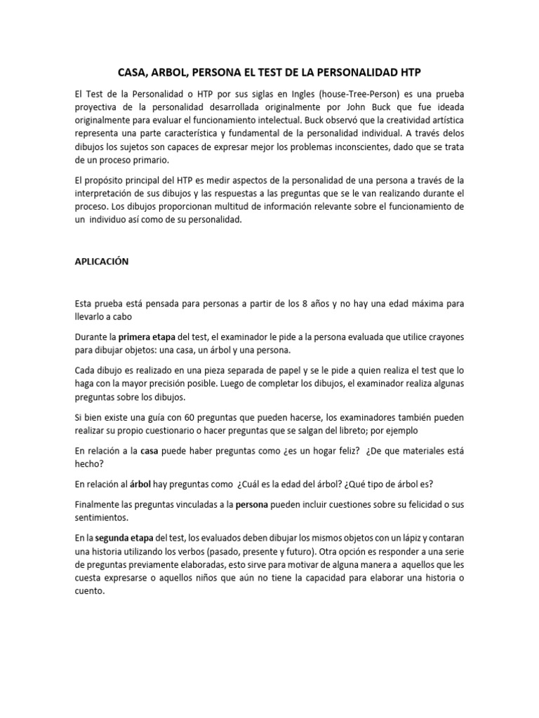 Casa, Arbol, Persona El Test de La Personalidad HTP | PDF | Creatividad ...