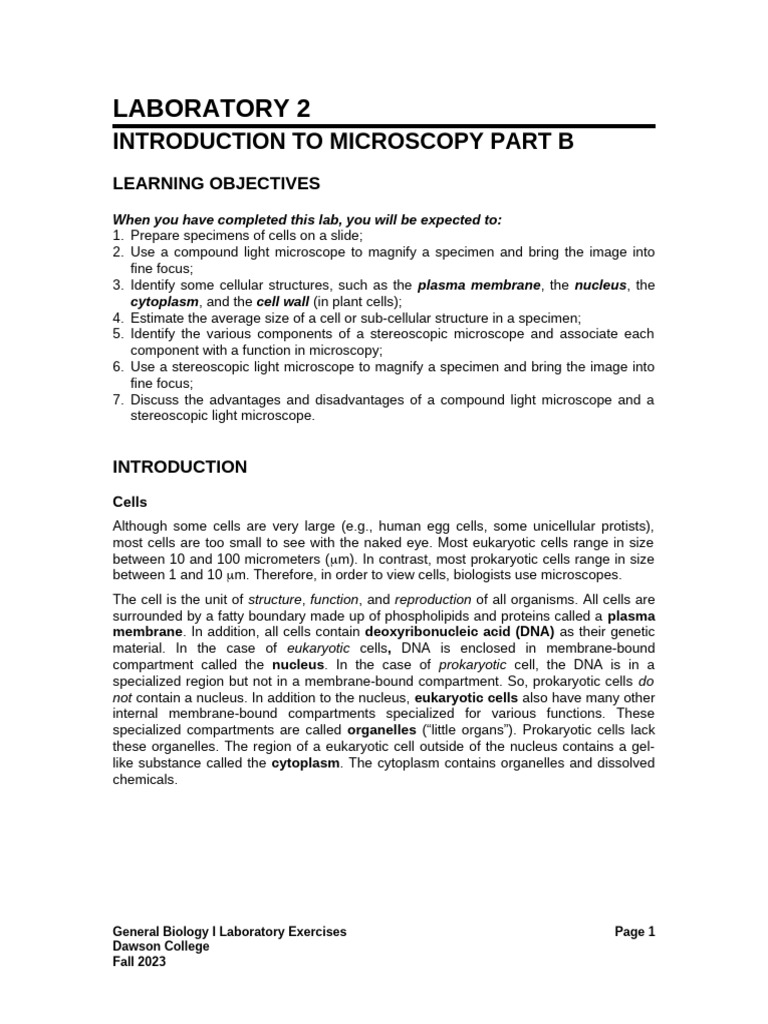 NYA F23-Lab 02-Microscopy Part B | PDF | Cell (Biology) | Organelle
