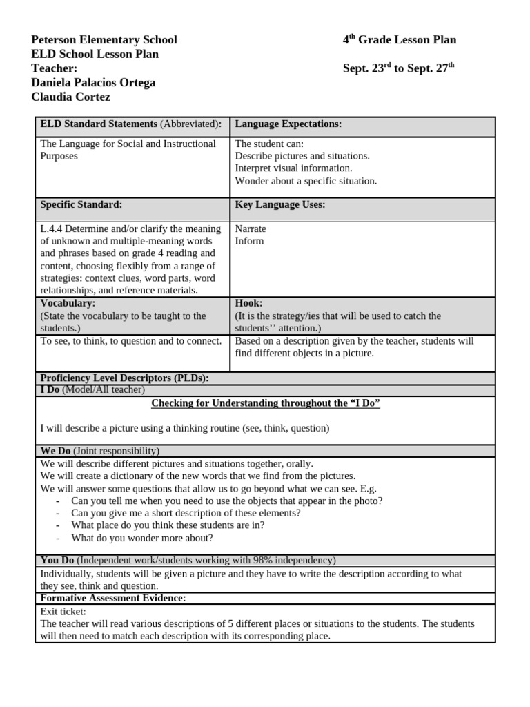 Sep 23rd 4th Grade Lesson Plan | PDF