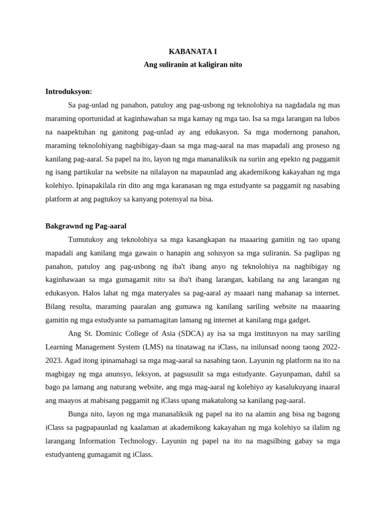 Epekto ng iClass sa mga Estudyante ng SDCA | PDF | Learning Methods ...