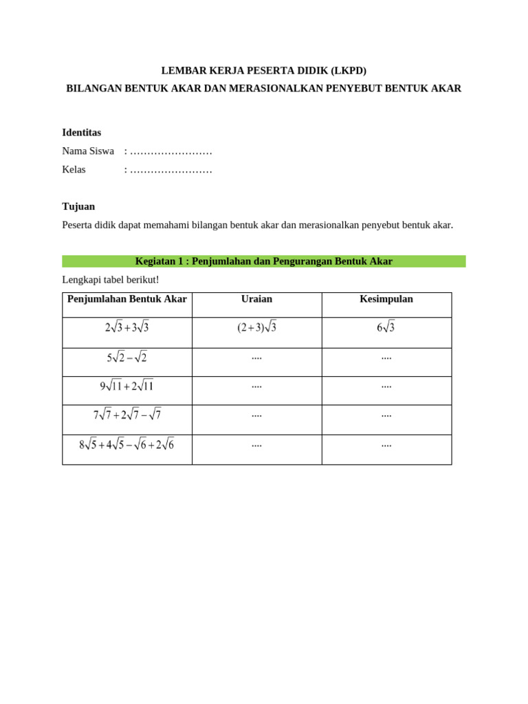 Lembar Kerja Peserta Didik | PDF