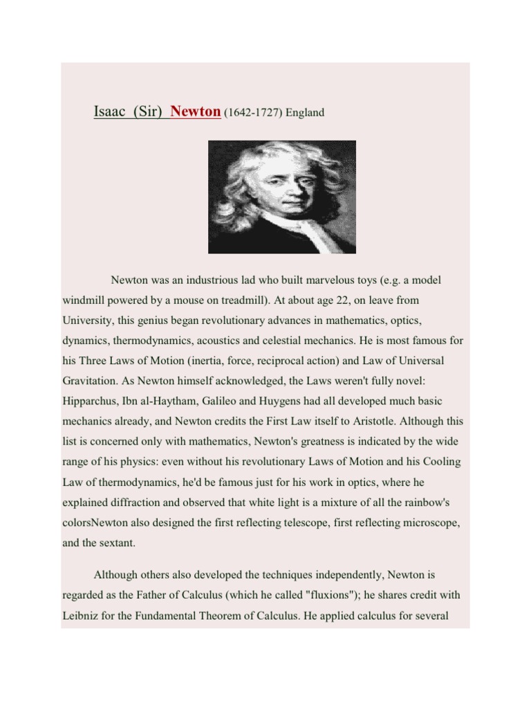 Isaac Newton - Father of Modern Physics and Calculus | PDF | Leonhard ...