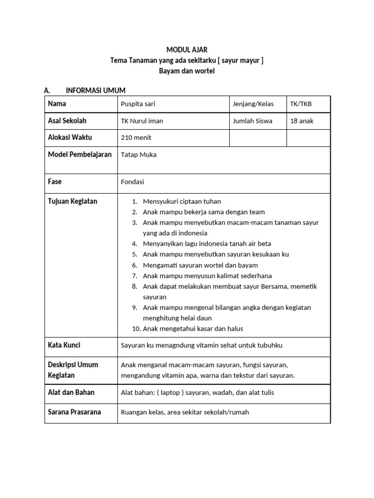 modul ajar tanaman tk NI | PDF