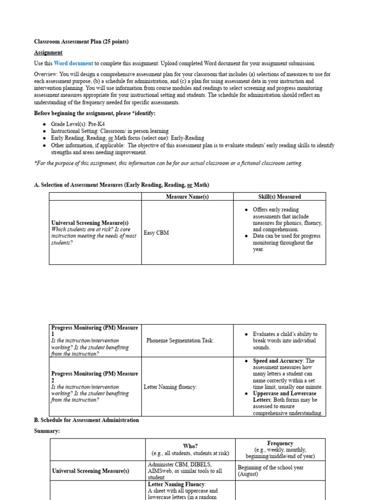 Classroom Assessment Plan-1 | PDF