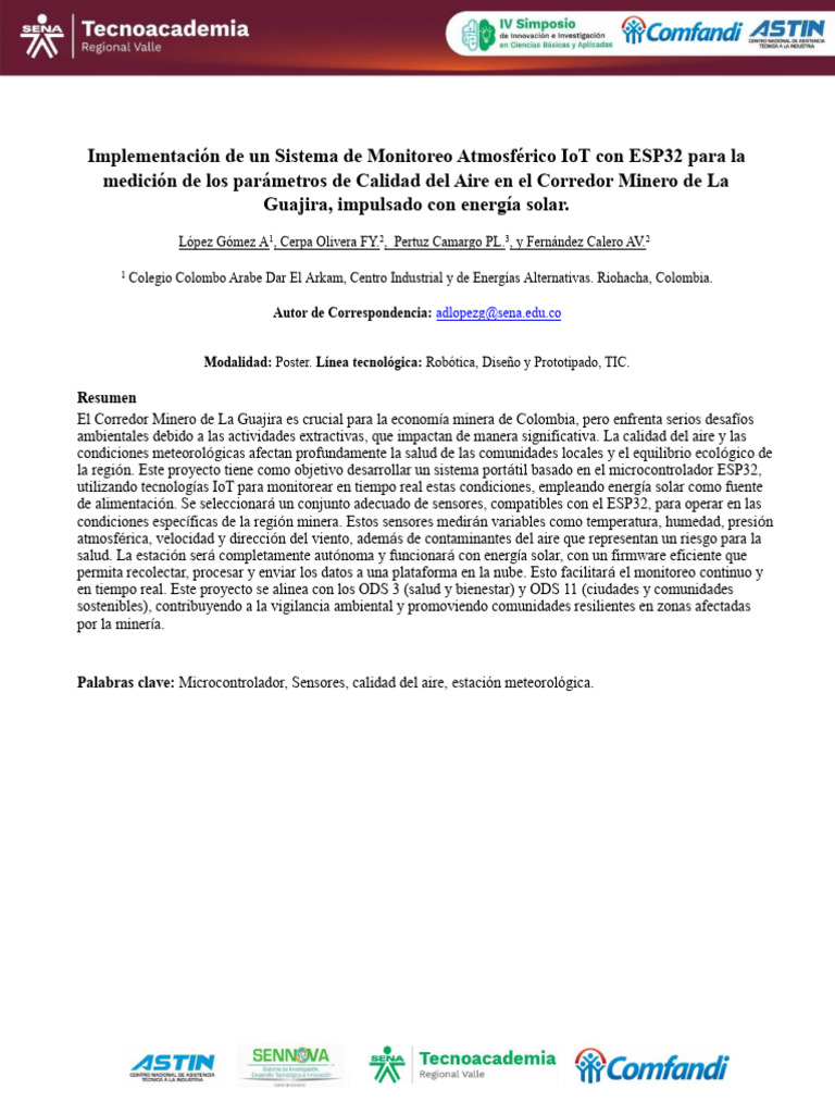 Resumen - Implementación de Un Sistema de Monitoreo Atmosférico IoT Con ESP32 para La Medición ...