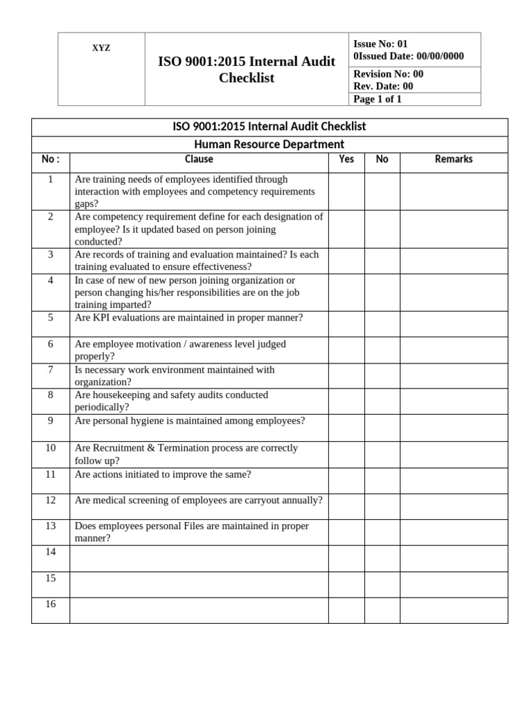 Internal Audit Checklist-HR | PDF