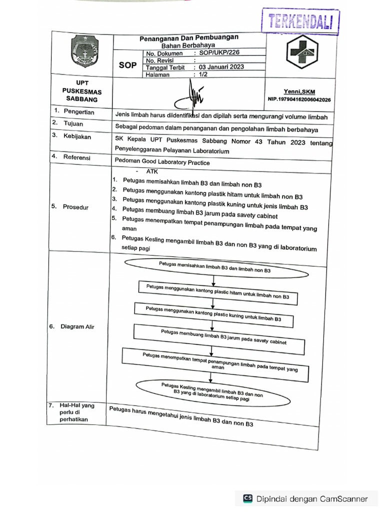 Sop Penanganan Dan Pembuangan B3 Lab | PDF