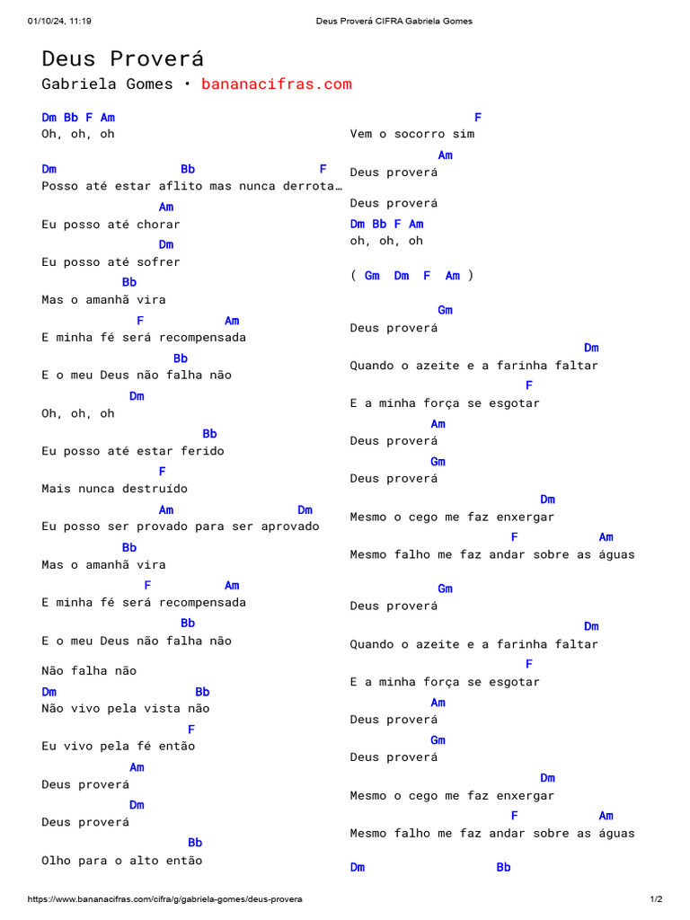 Deus Proverá CIFRA Gabriela Gomes | PDF