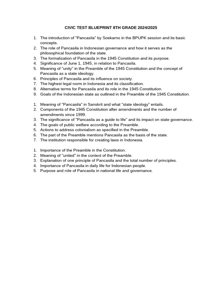 Civic Test Blueprint 8TH Grade 2024 - 2025 | PDF