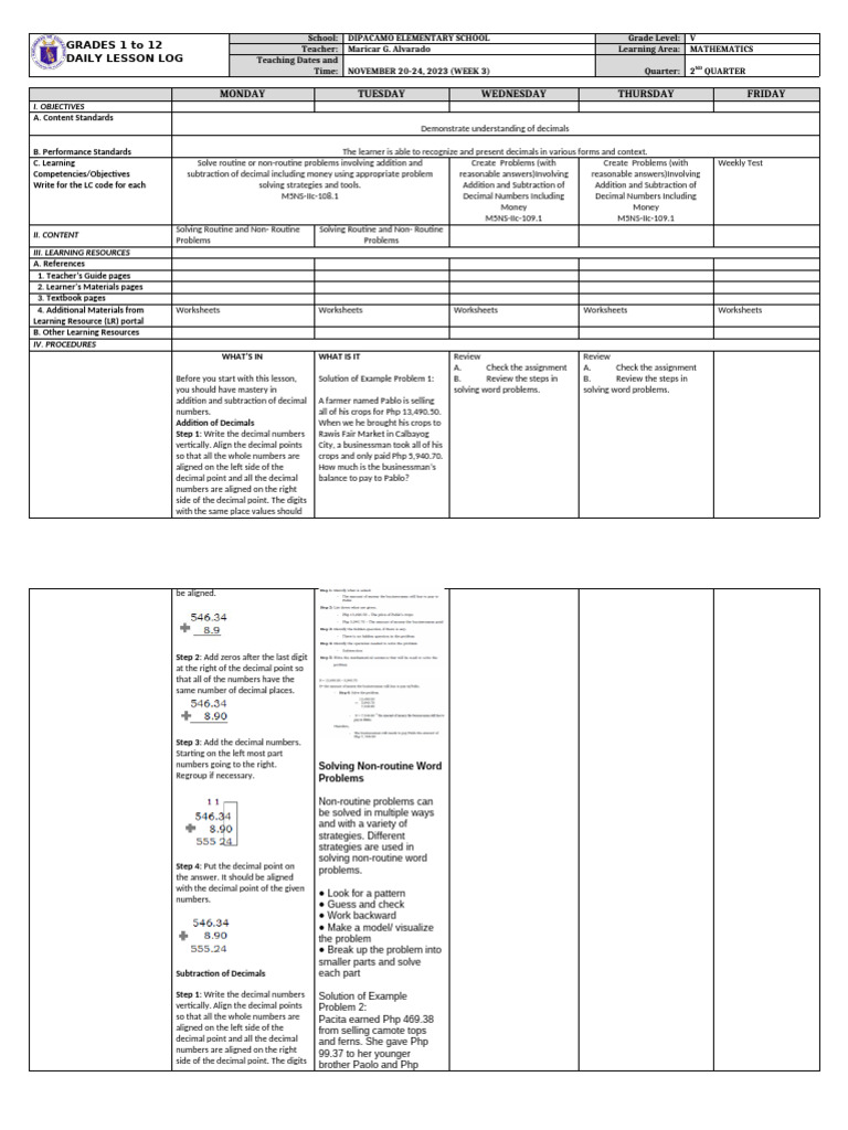 DLL_MATHEMATICS 5_Q2_W3 | PDF