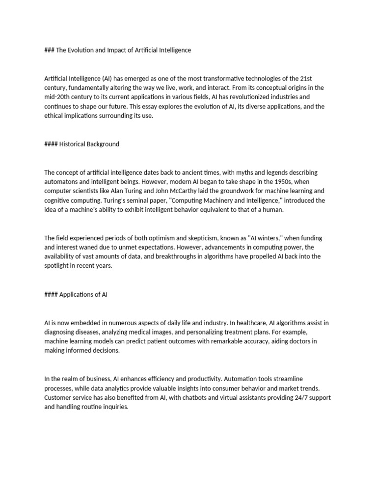 The Evolution and Impact of Artificial Intelligence - Philip | PDF