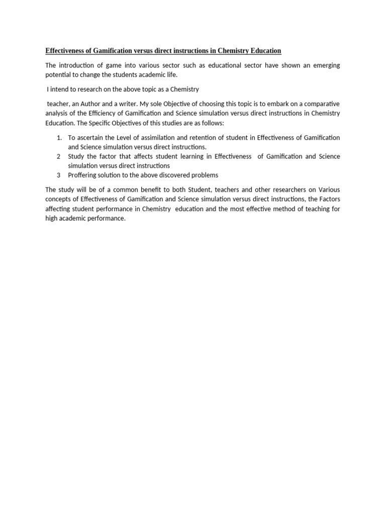 Effectiveness Of Gamification And Science Simulation Versus Direct Instruction On Chemistry
