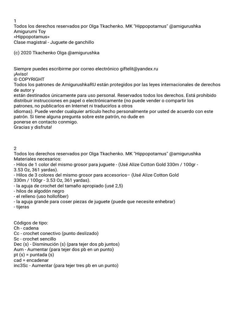 Hipopótamo Largo - Español | PDF | Tejer | Amigurumi