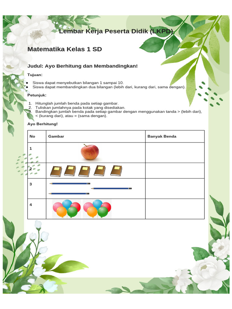 LKPD Matematika Kelas 1 | PDF
