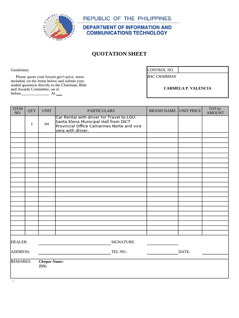 Qoutation Sheet Template | PDF
