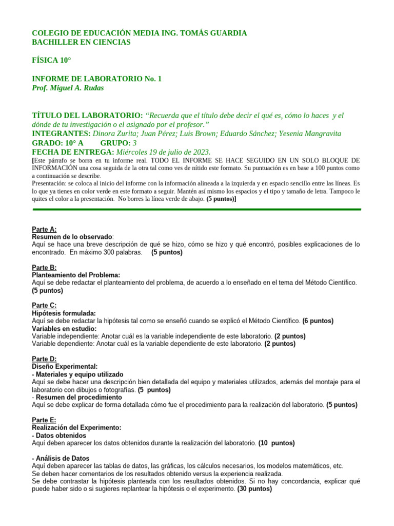 Formato de Informe de Laboratorios | PDF