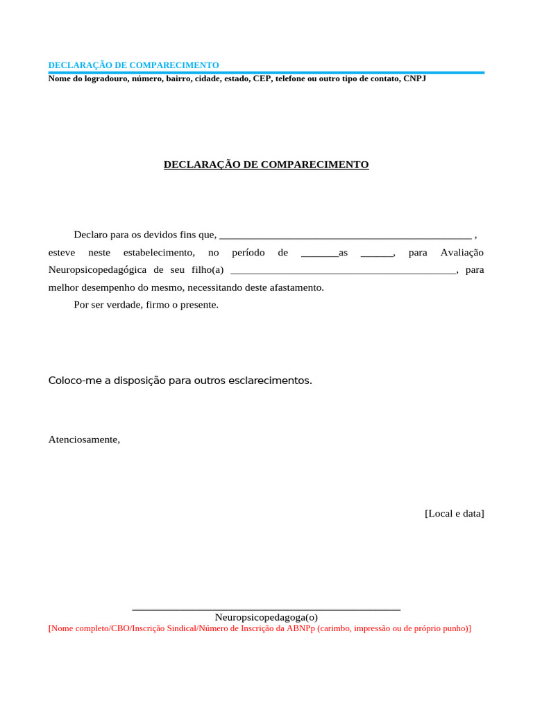 Declaração de Comparecimento | PDF