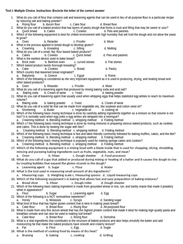 1st Quarter Exam | PDF | Breads | Cakes 1st Quarter Exam | PDF | Breads | Cakes