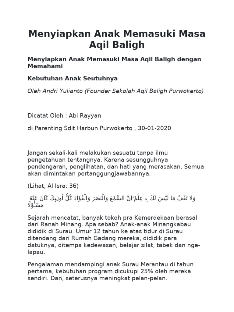 Menyiapkan Anak Memasuki Masa Aqil Baligh | PDF