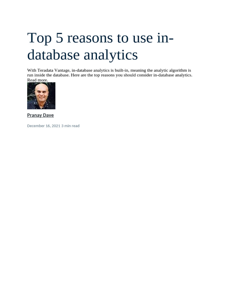 Teradata - in DB Analytics | PDF