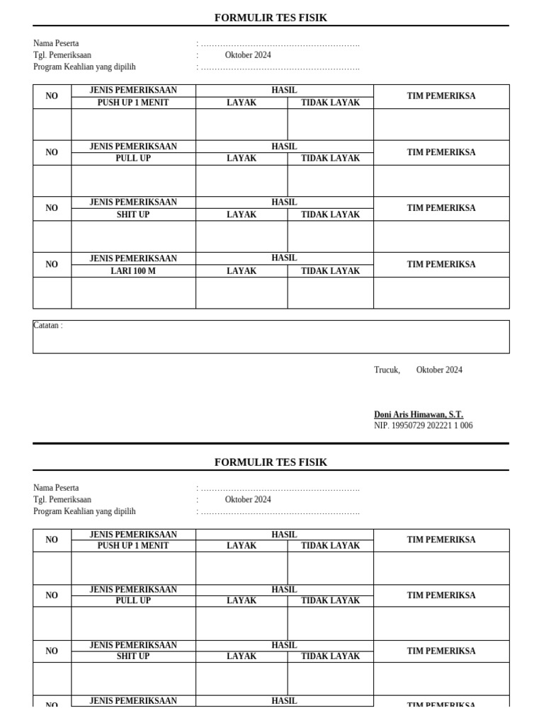 Form Tes Fisik 2 | PDF
