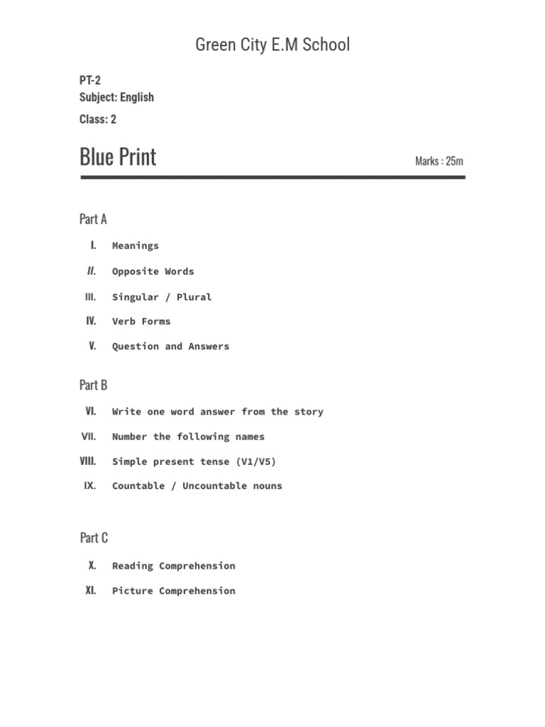 Class 2 English - Blueprint | PDF