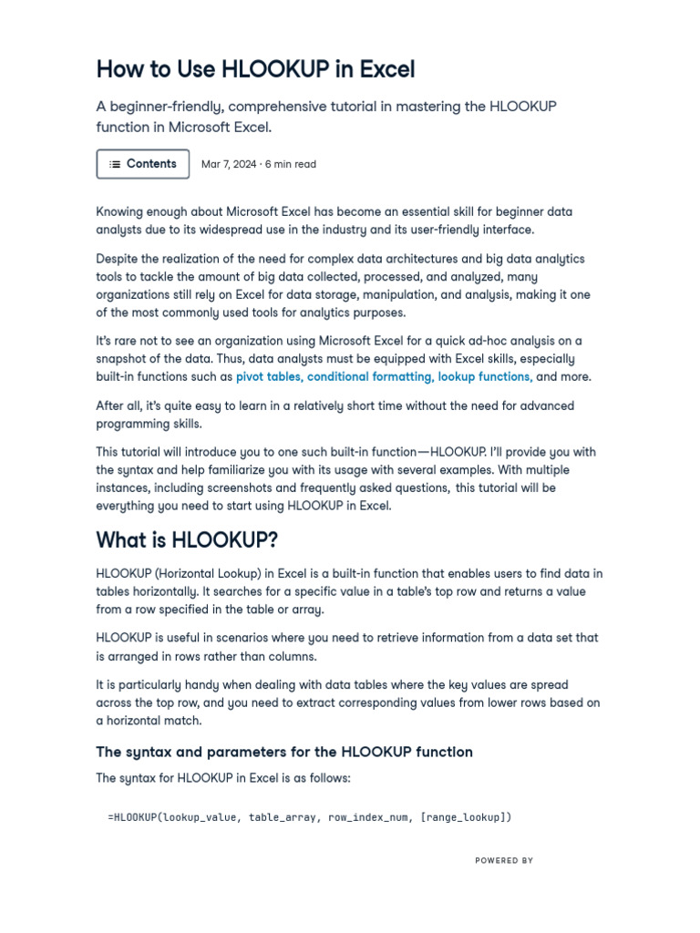 How To Use HLOOKUP in Excel - DataCamp | PDF