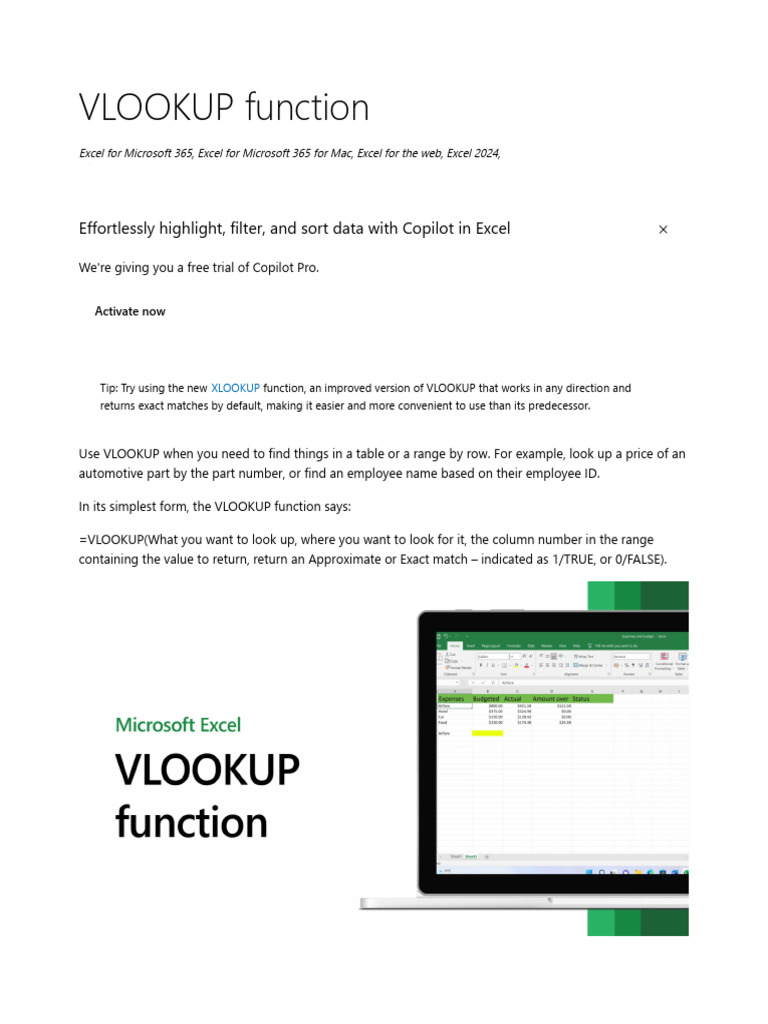 VLOOKUP function - Microsoft Support | PDF