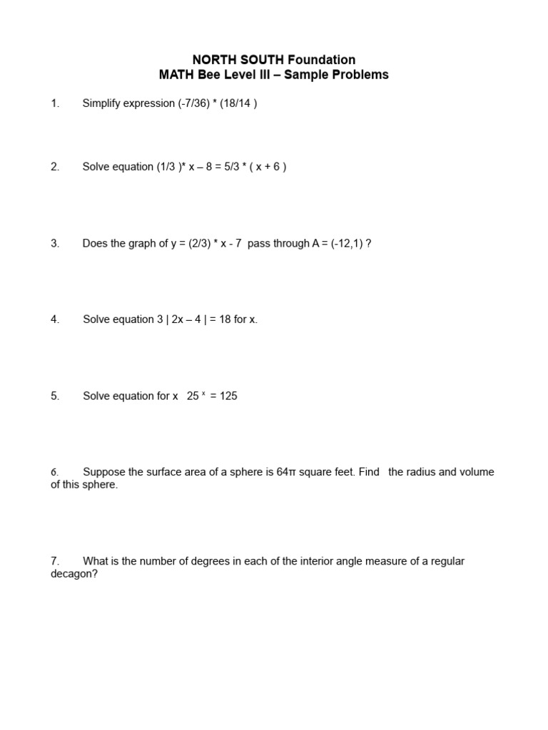 Math Bee IIISample | PDF