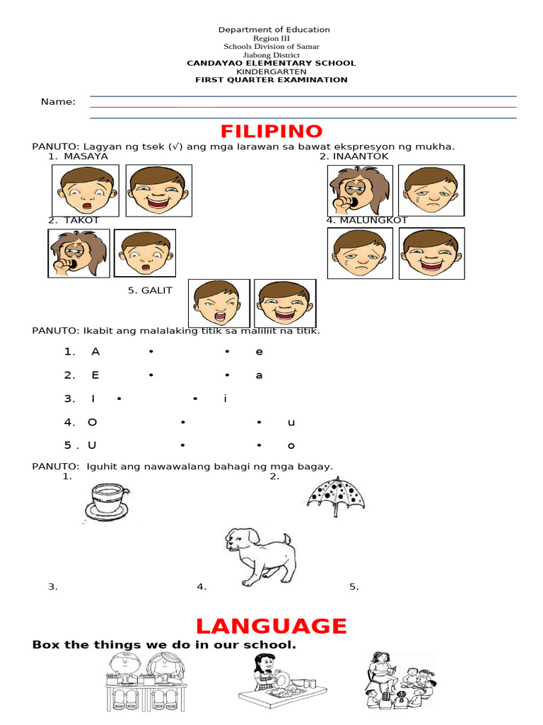 Kindergarten Examination | PDF