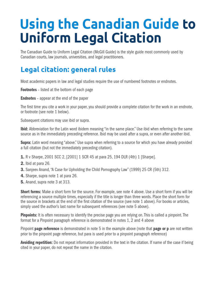 Using The Canadian Guide For Legal Citations | PDF