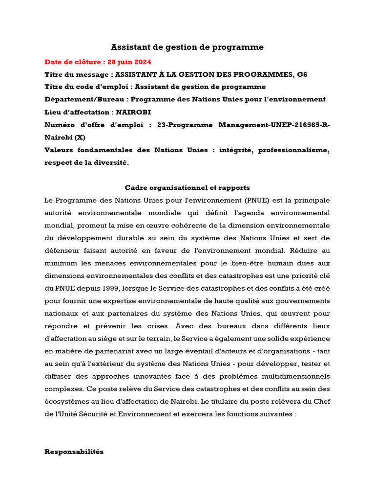 Avis Assistant Gestion Programme | PDF