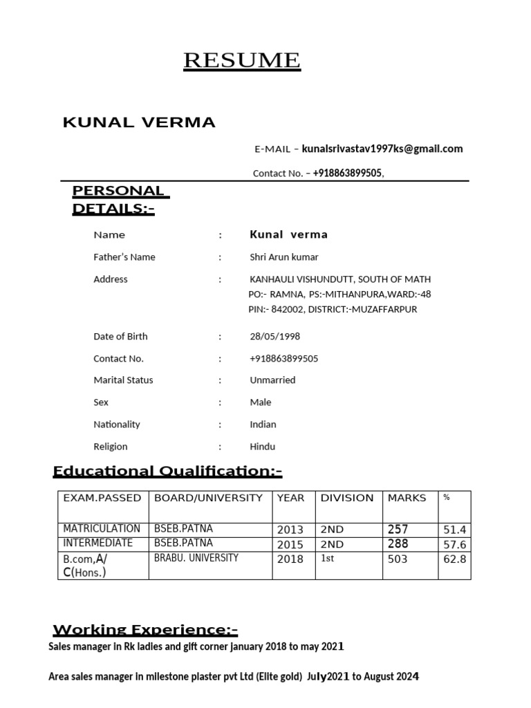 Elite Gold Asm Resume Kunal Verma | PDF