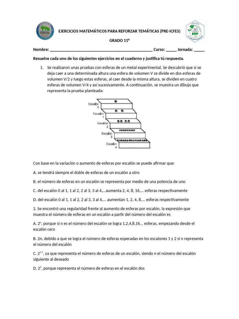 Ejercicios Matemáticos para Reforzar Temáticas 2 (Pre Icfes) 2024 | PDF