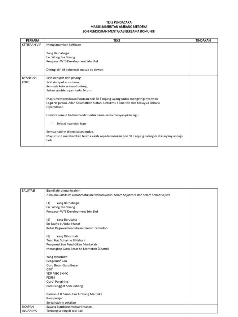 TEKS PENGACARA Ambang Merdeka SKMC | PDF
