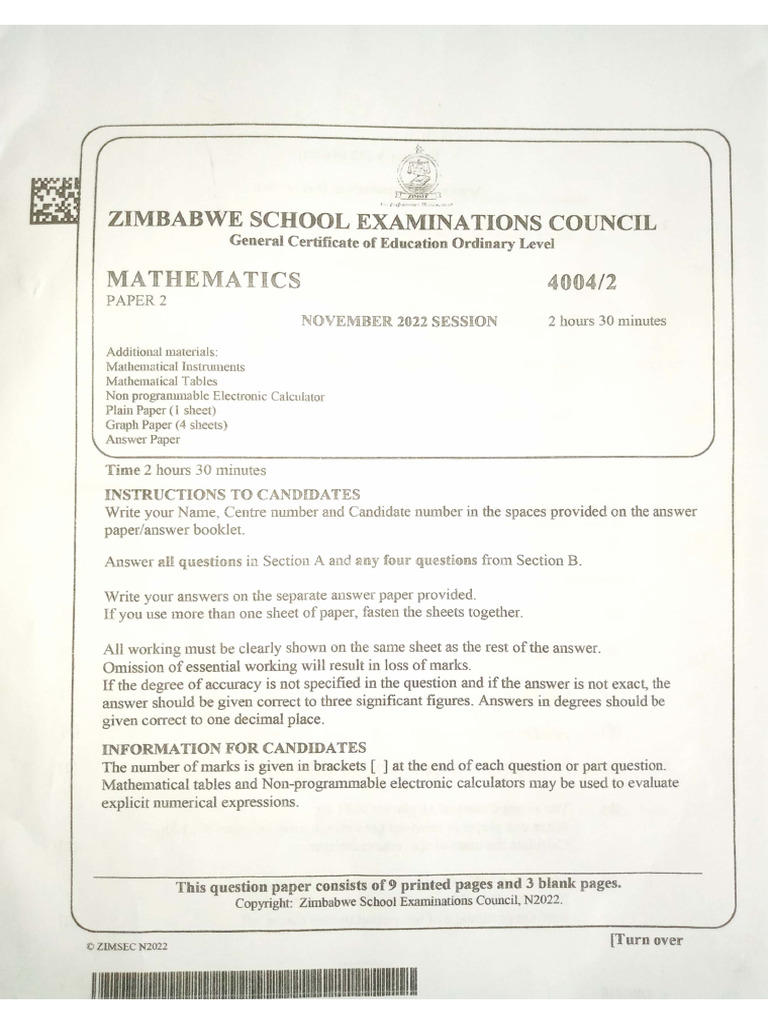 2022 Nov O Level Maths p2 | PDF