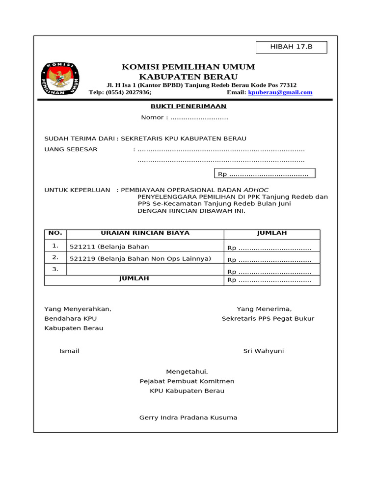 Bukti Penerimaan - Format Hibah 17 B | PDF