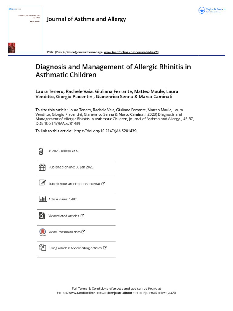 Diagnosis and Management of Allergic Rhinitis in Asthmatic Children | PDF