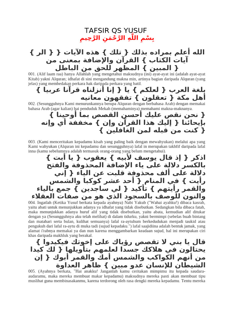 Tafsir QS Yusuf Kelas 11 Semester 1 | PDF
